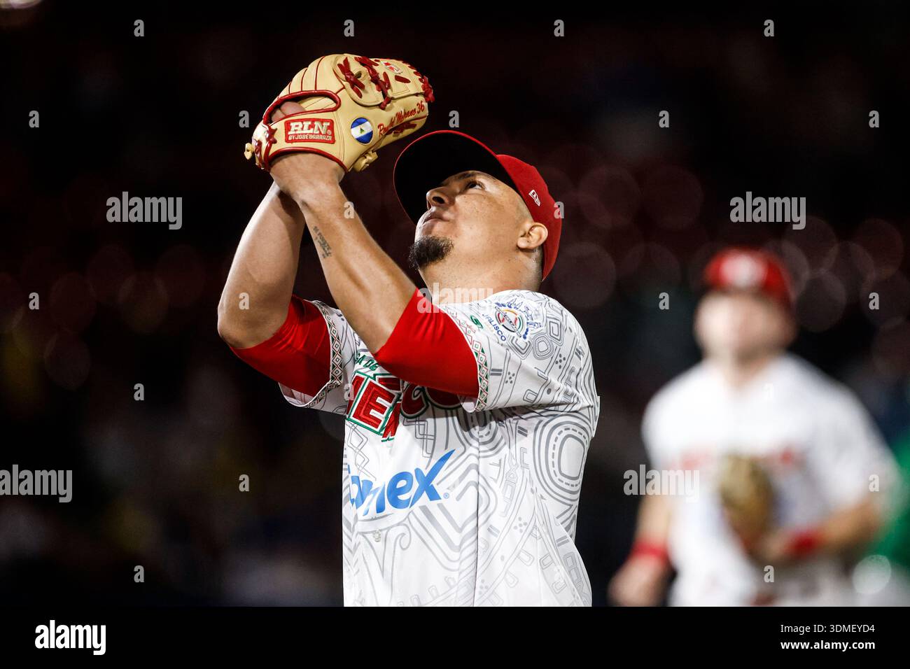 ZAPOPAN, MEXICO - FEBRUARY 4: Ronald Medrano starting pitcher reacts in ...