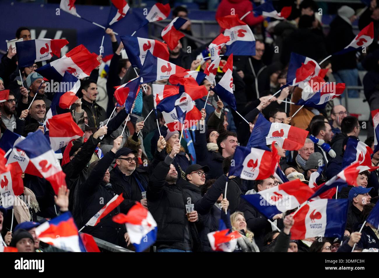 France fans waive flags before the Guinness Men's Six Nations match at ...
