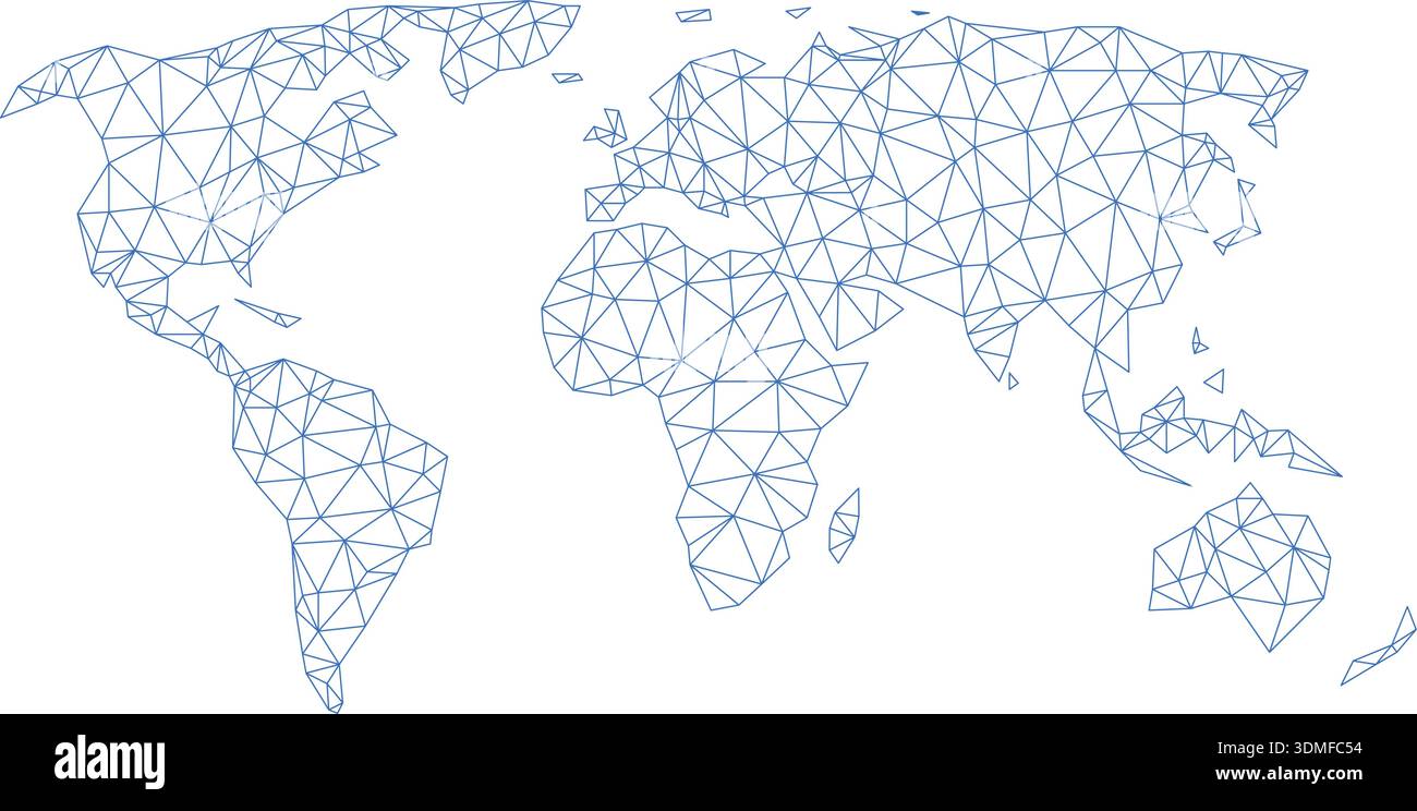 Wireframe world map. Blue polygon net structure Stock Vector Image ...