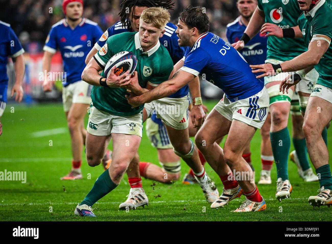 Tommy O'BRIEN of Ireland and Antoine DUPONT of France during the 2026 ...
