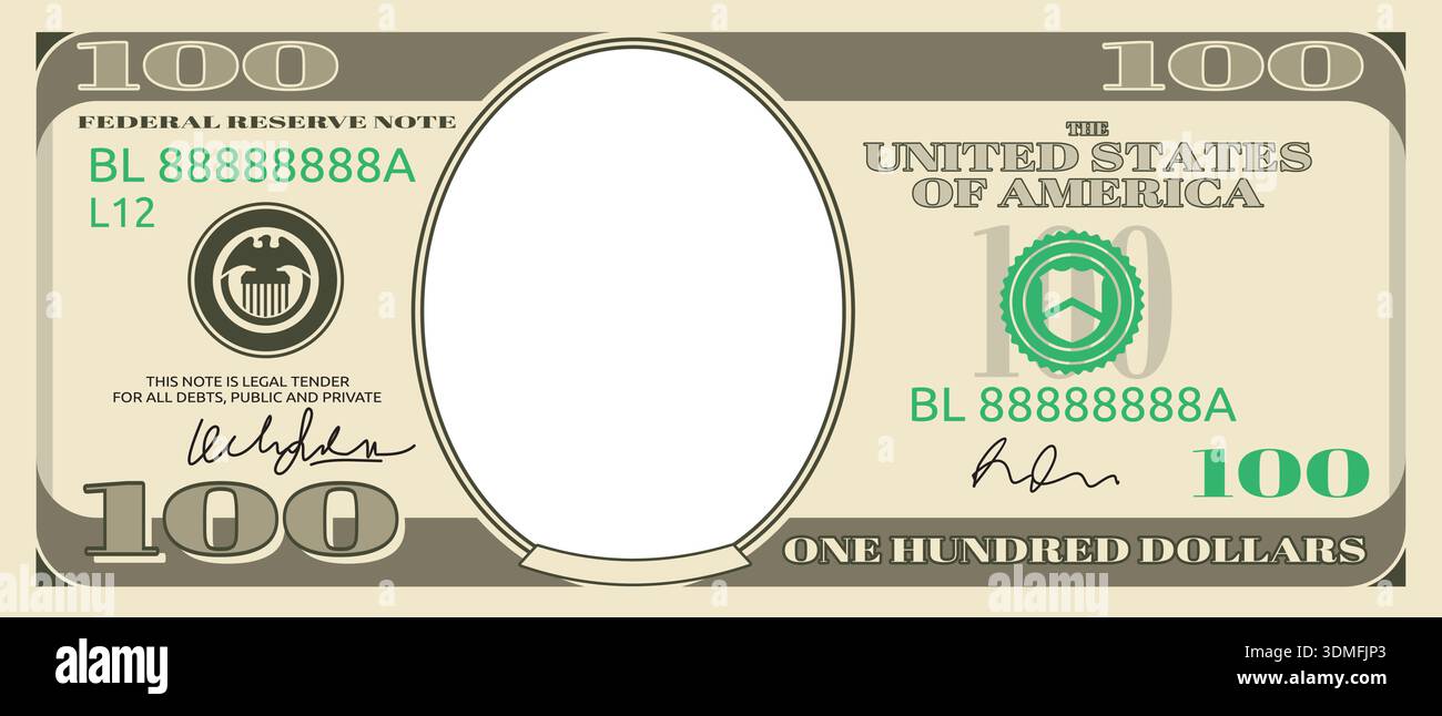 Dollar bill with empty frame. Blank money banknote Stock Vector Image ...