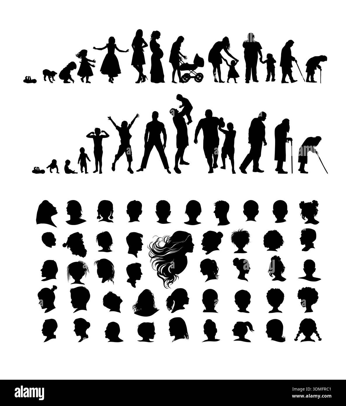 Silhouettes of people cycle of life. Hand drawn. Not AI, vector ...
