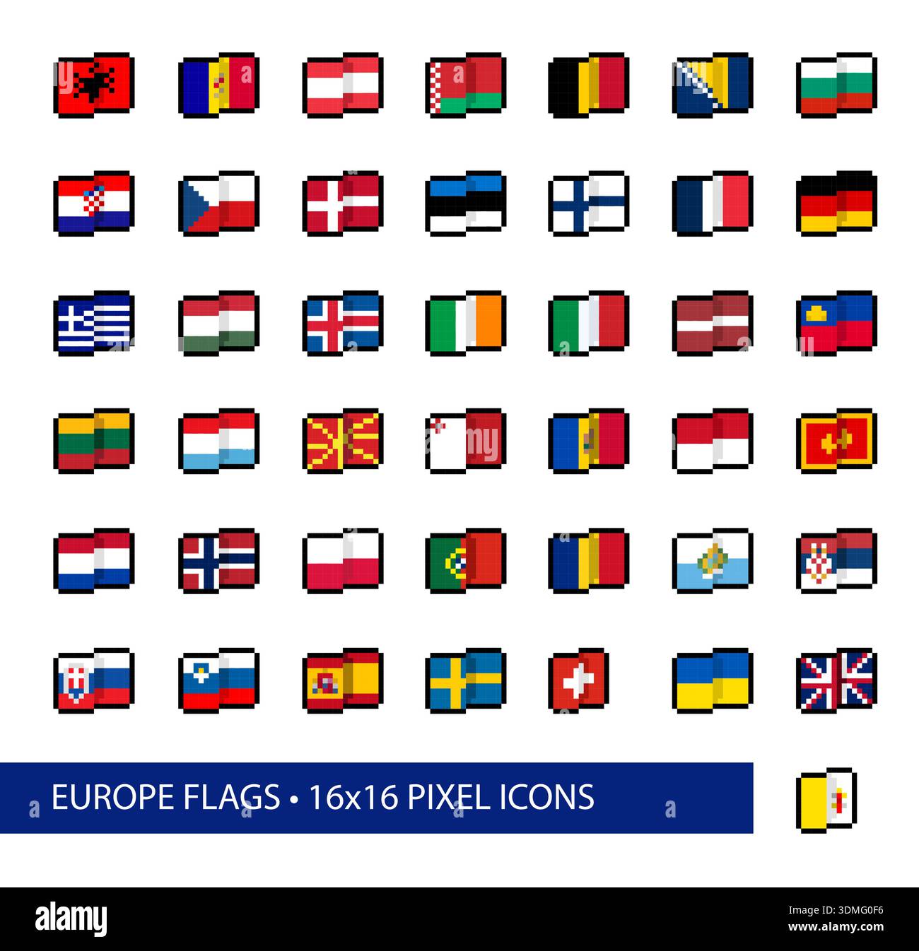 Europe Flags 16x16 Pixel Art Icons - Vector Set for UI, Games and Web ...