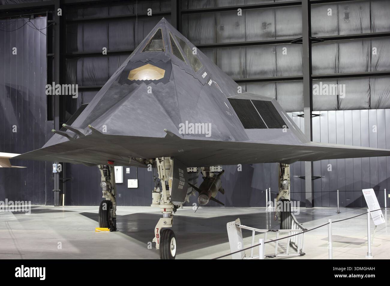 Lockheed F-117A Nighthawk stealth attack aircraft on display inside an ...