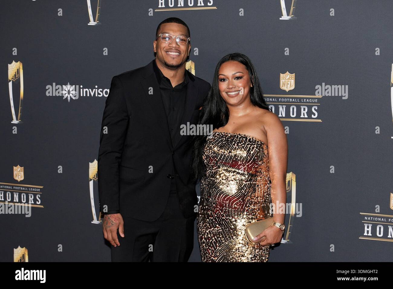 Chicago Bears' DJ Moore, left, and his wife, Raven Battle, arrive for ...