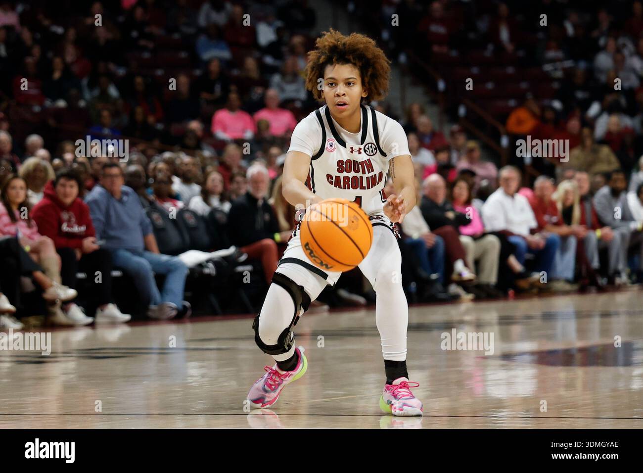 South Carolina guard Maddy McDaniel passes the ball against Mississippi ...
