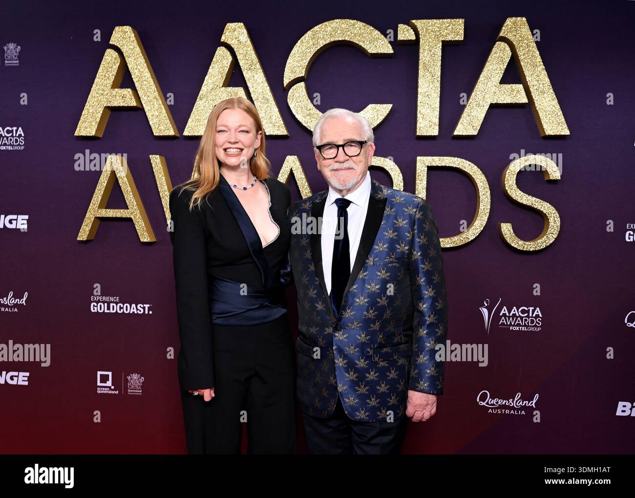 Sarah Snook (left) and Brian Cox (right) are seen posing for a photo on ...