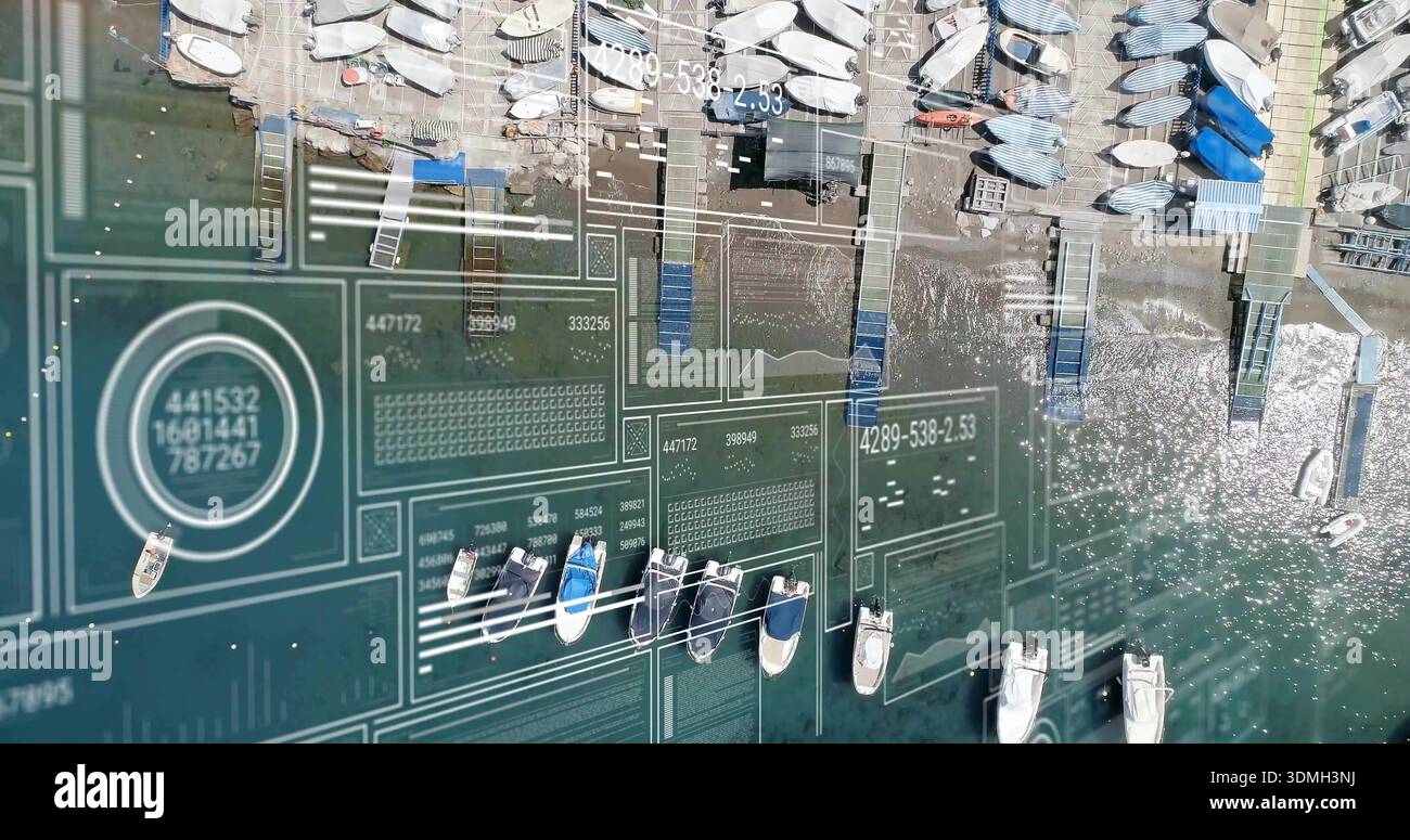 Displaying cluster of small recreational boats floating at marina docks ...