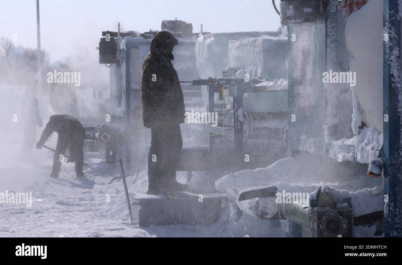 Automated ice-block molding machines operate at full capacity in Harbin ...