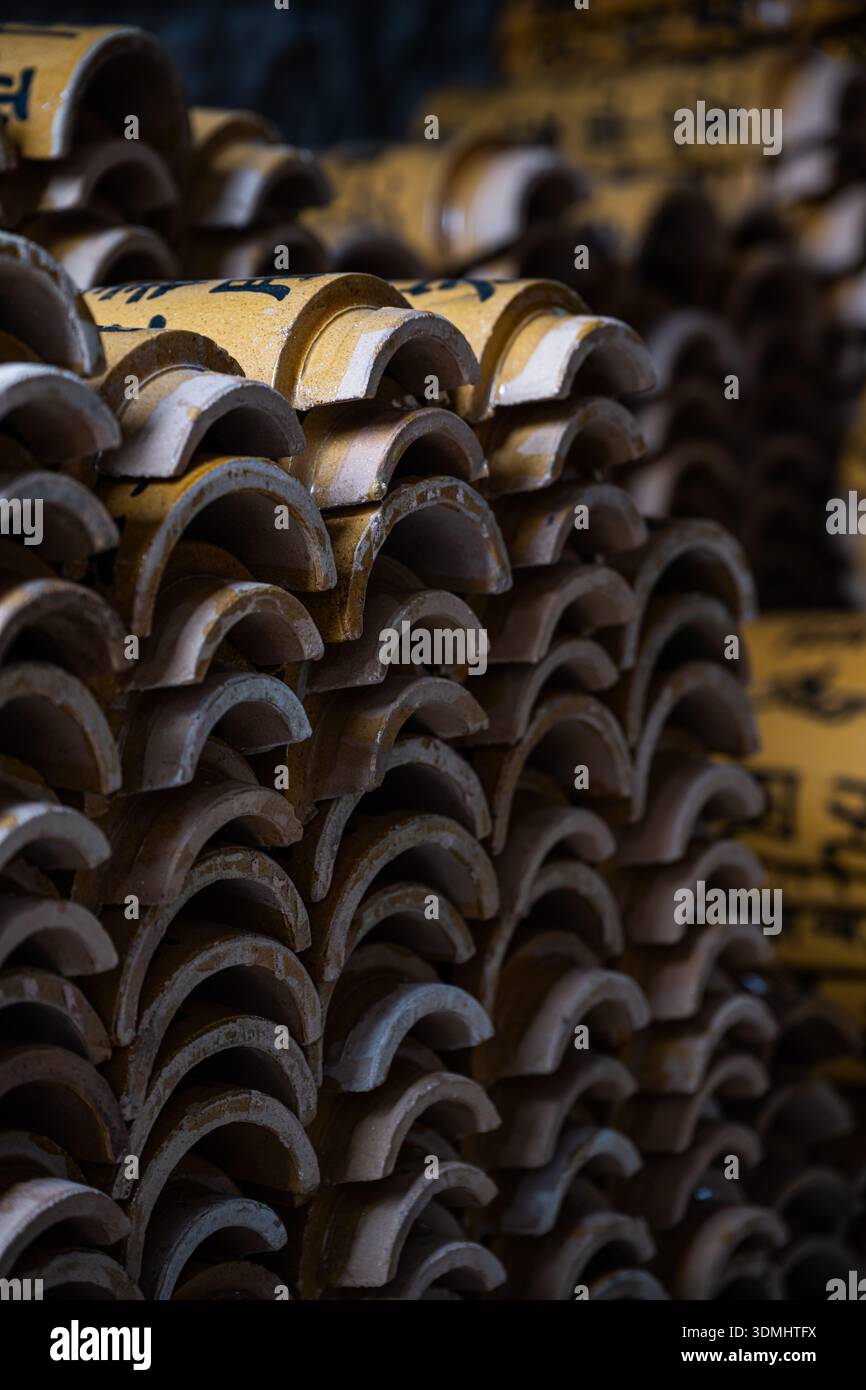 Traditional Chinese temple roof tiles with calligraphy Stock Photo - Alamy