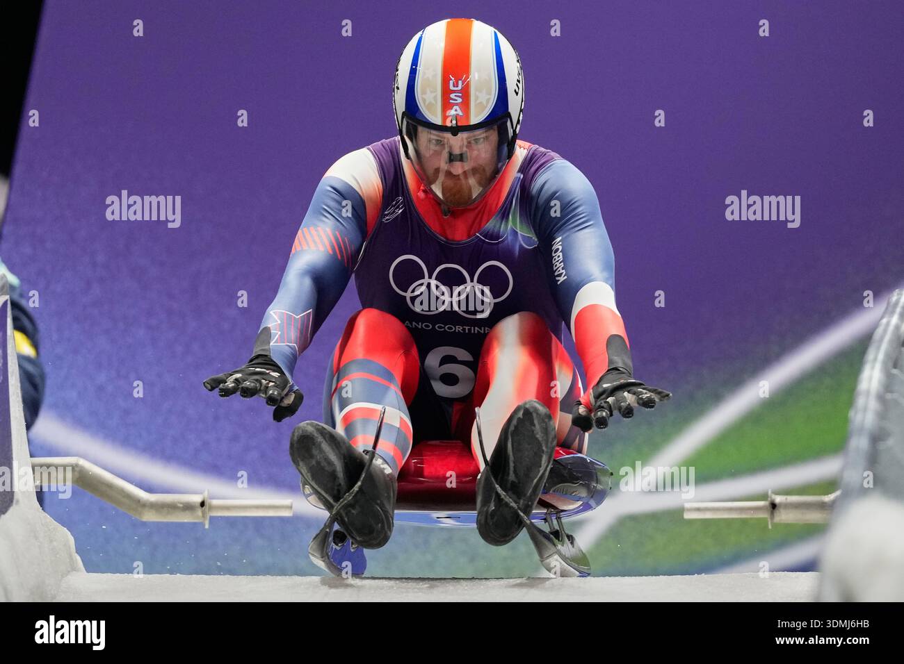 United States' Jonathan Gustafson starts for a men's single luge ...