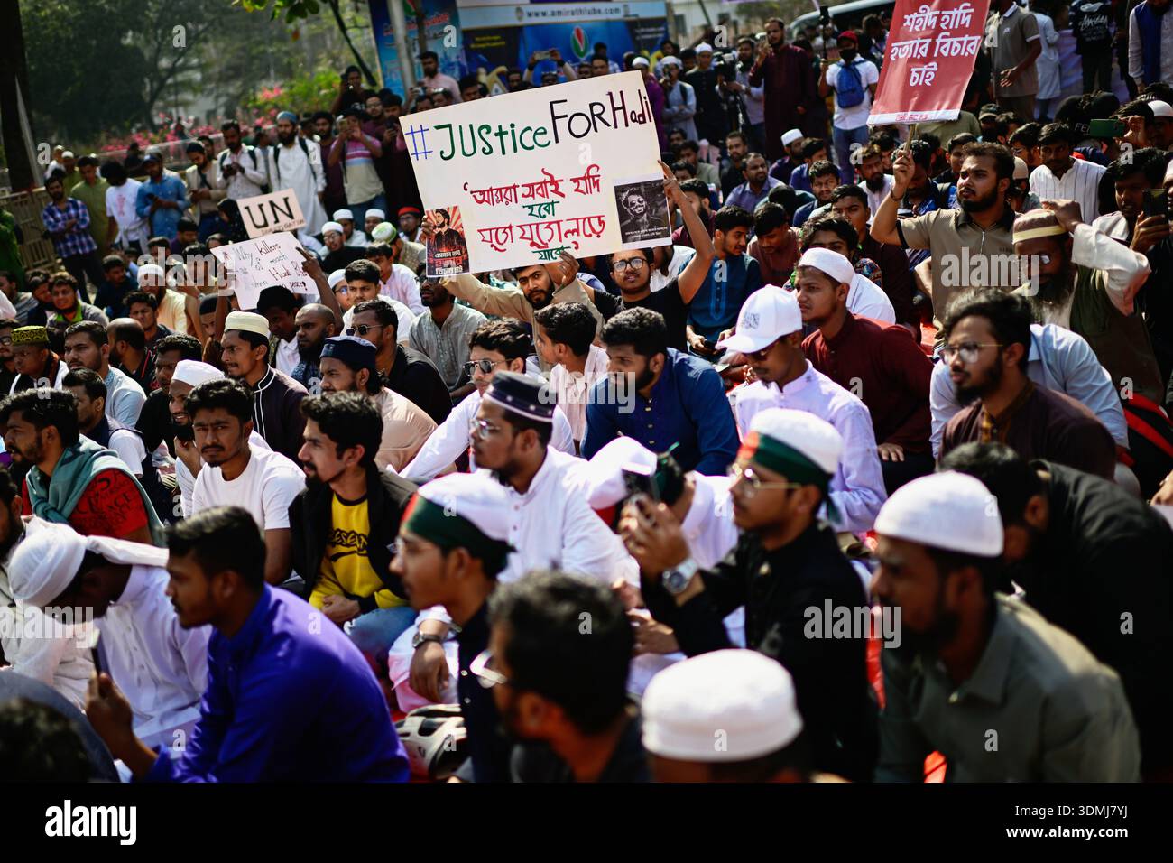 Inquilab Mancha supporters hold a protest gathering demanding justice ...