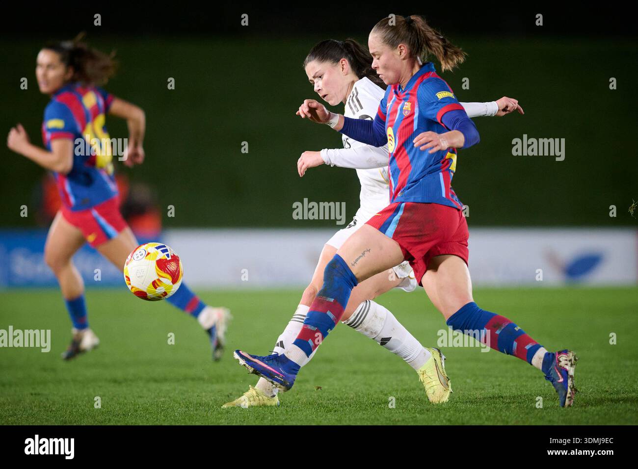 Real Madrid CF’s Maria Mendez (L) and FC Barcelona’s Ewa Pajor Spanish ...