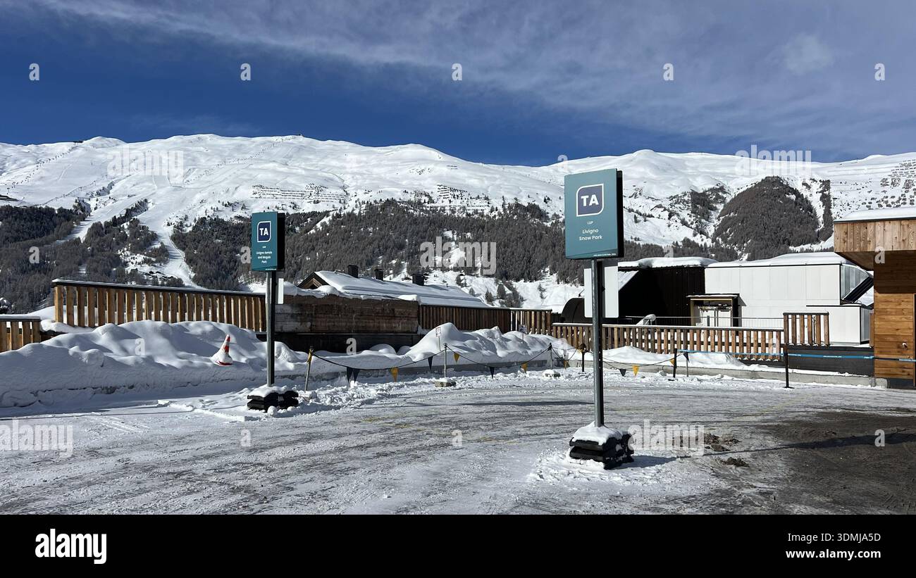 Livigno, Italy - February 5, 2026: TA signs marking Livigno Snow Park ...