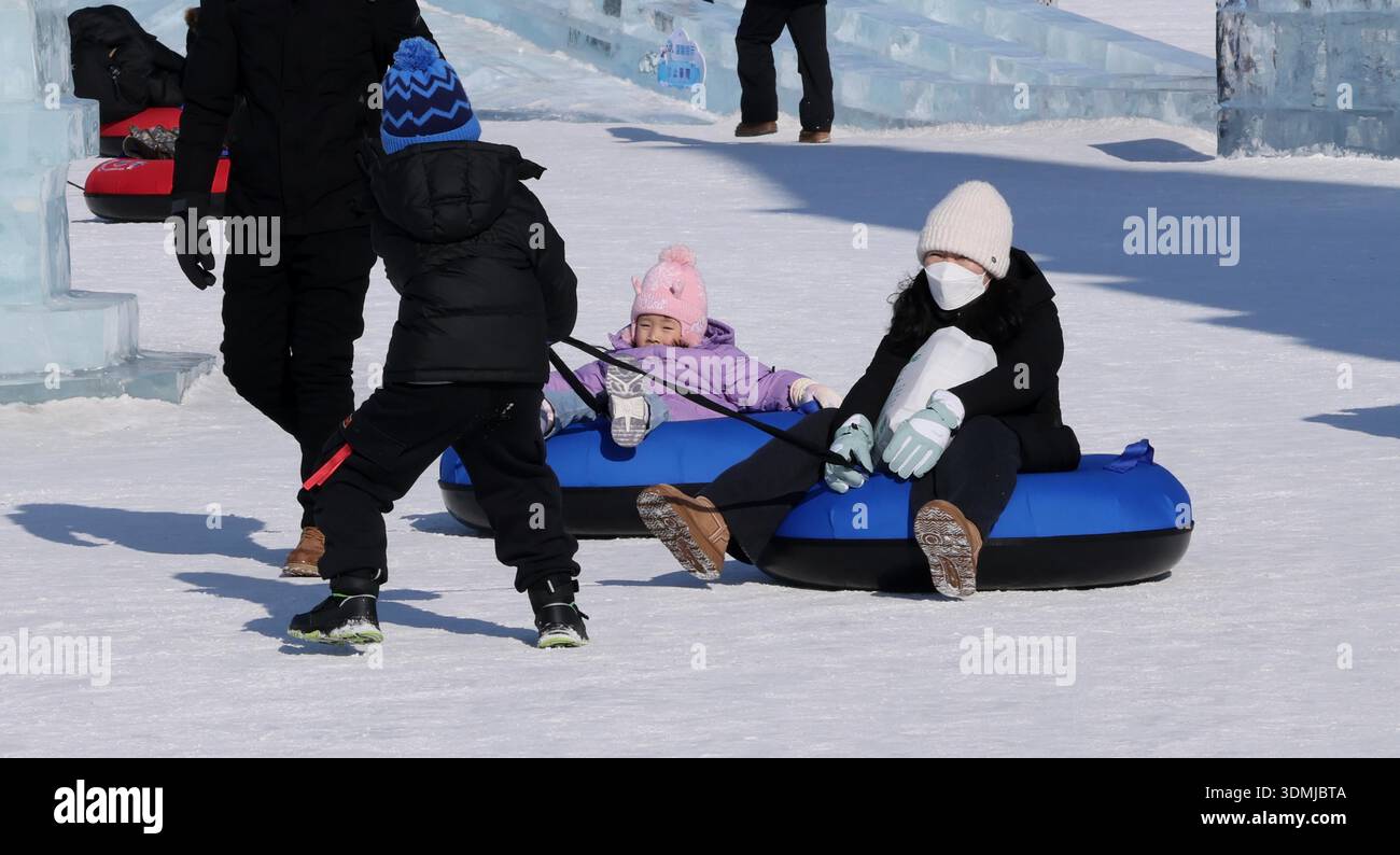 Visitors enjoy the 27th Harbin Ice and Snow World despite the cold ...