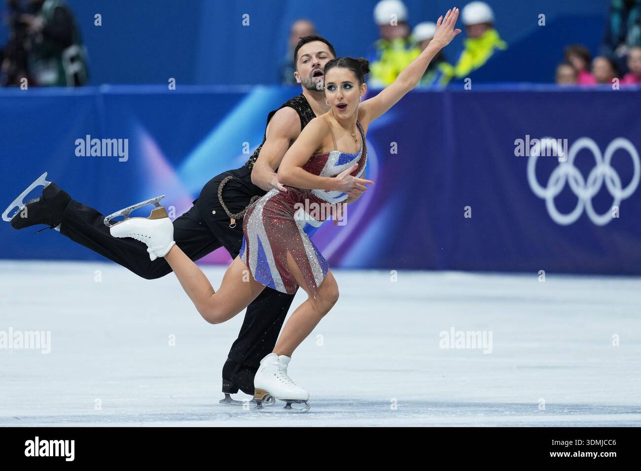Lilah Fear and Lewis Gibson of Britain compete during the figure ...