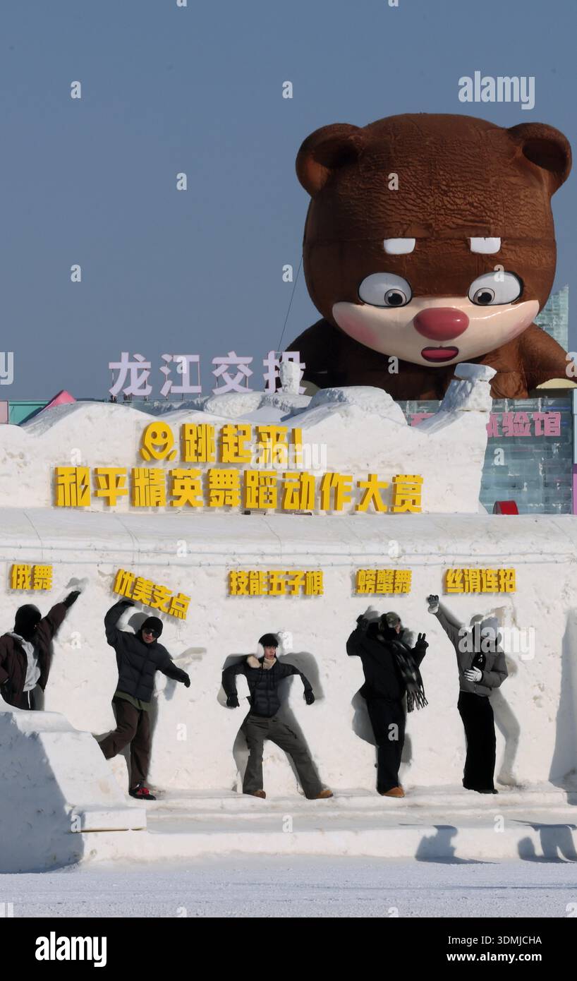 Visitors enjoy the 27th Harbin Ice and Snow World despite the cold ...