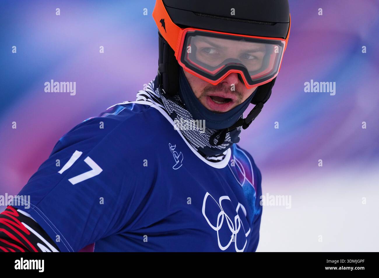Czechia's Radek Houser looks on during a snowboard cross training ...