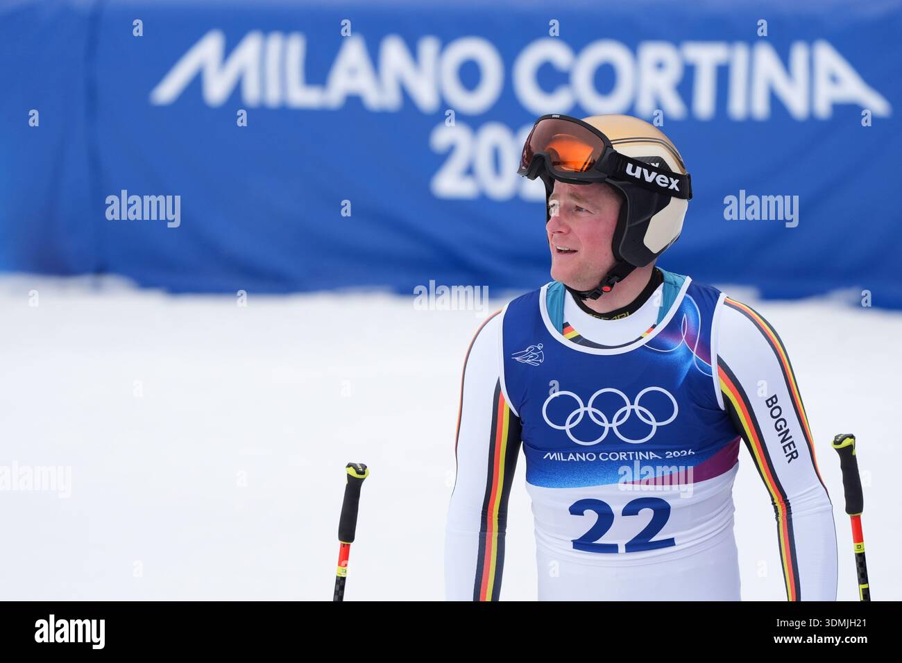Germany's Simon Jocher at the finish area of an alpine ski, men's ...