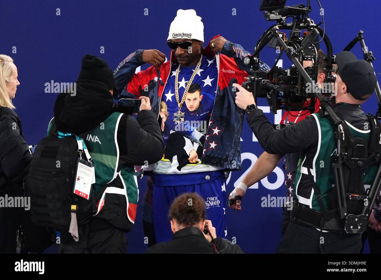 American rapper Snoop Dogg is presented with a custom USA jacket at the ...