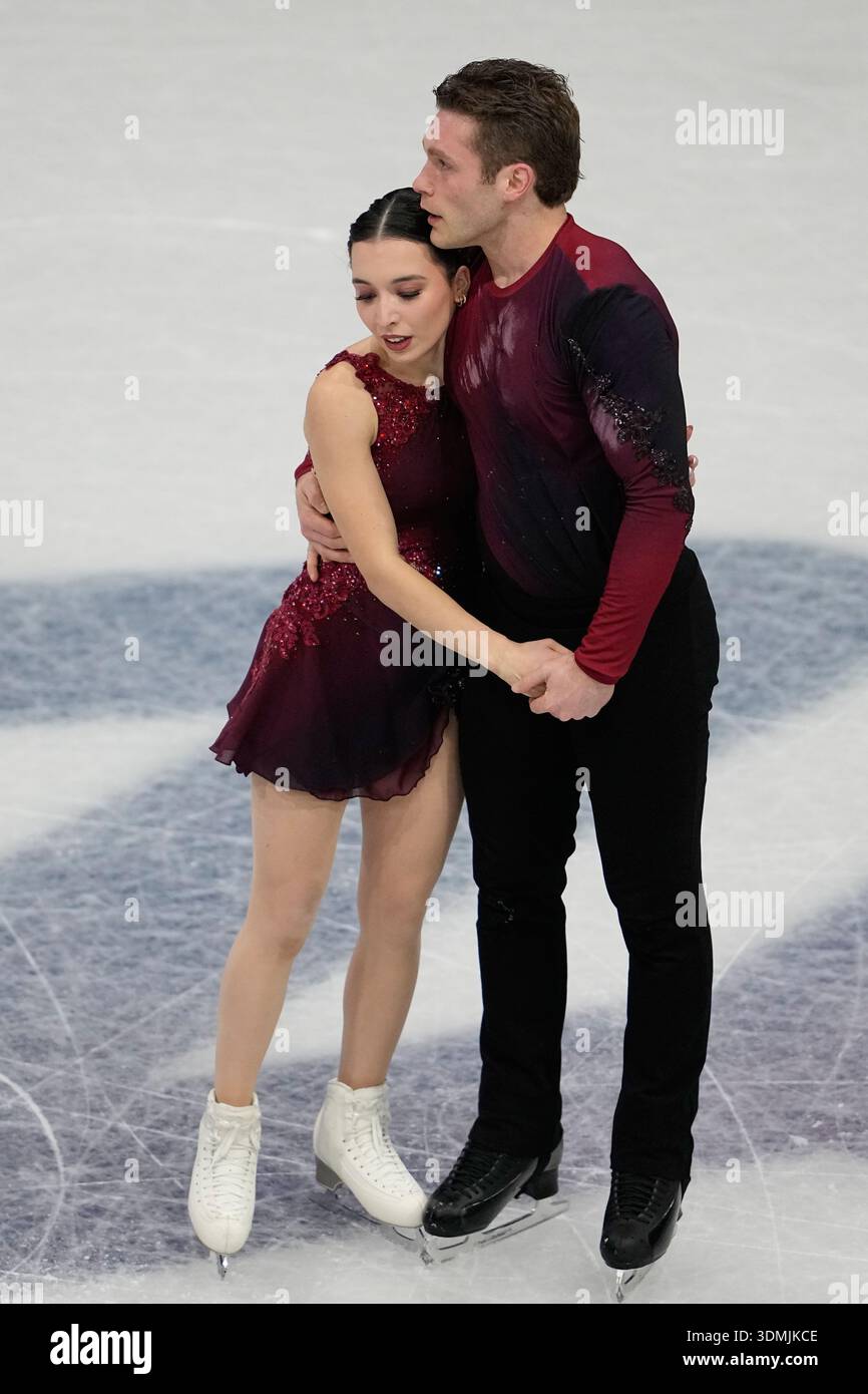 Lia Pereira and Trennt Michaud of Canada compete during the figure ...
