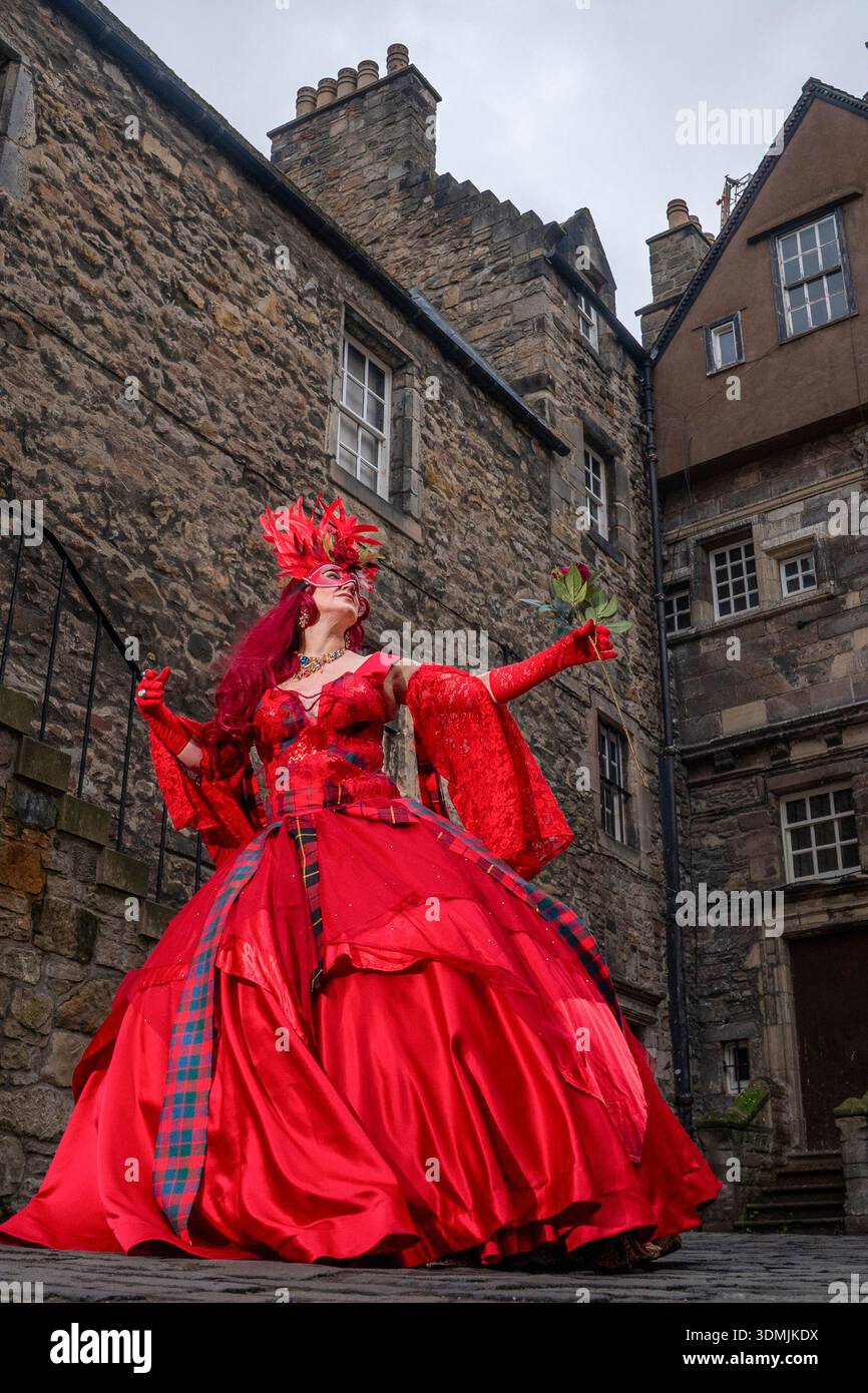 Edinburgh mask maker Lorraine Pritchard models a new Venetian mask and ...