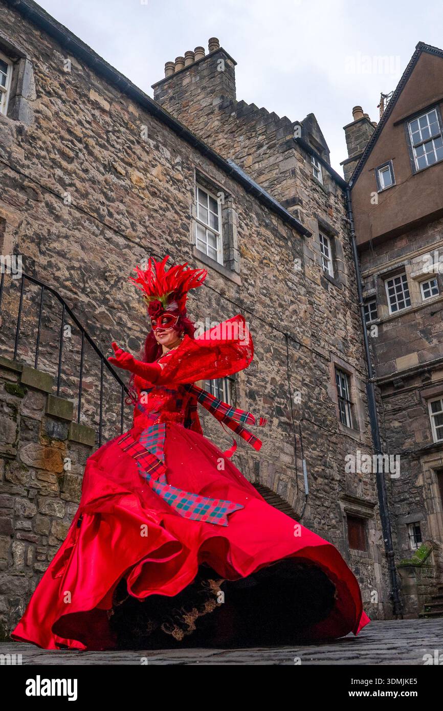 Edinburgh mask maker Lorraine Pritchard models a new Venetian mask and ...