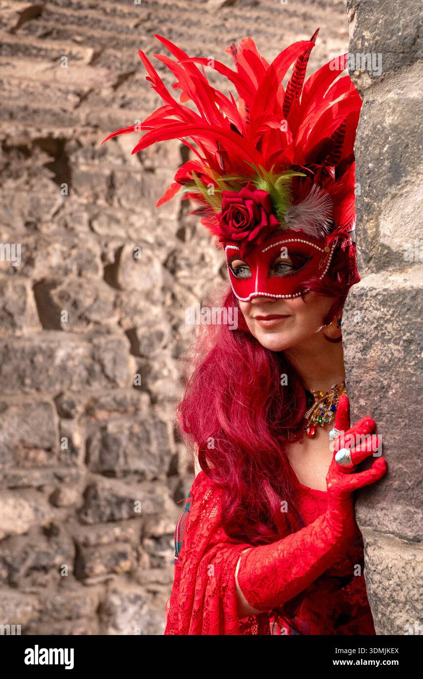 Edinburgh mask maker Lorraine Pritchard models a new Venetian mask and ...