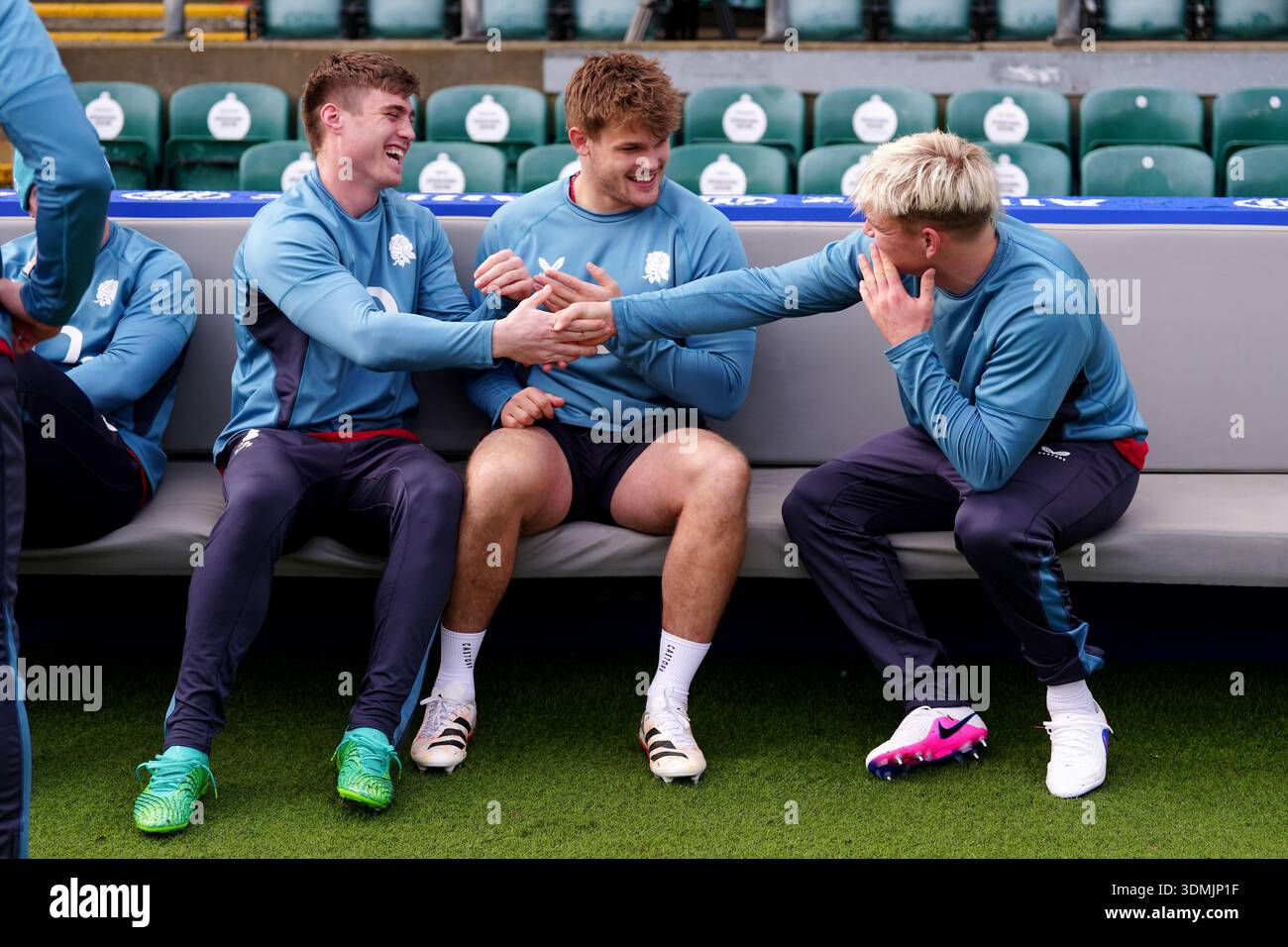 England's Tommy Freeman, Guy Pepper and Henry Pollock (left to right ...