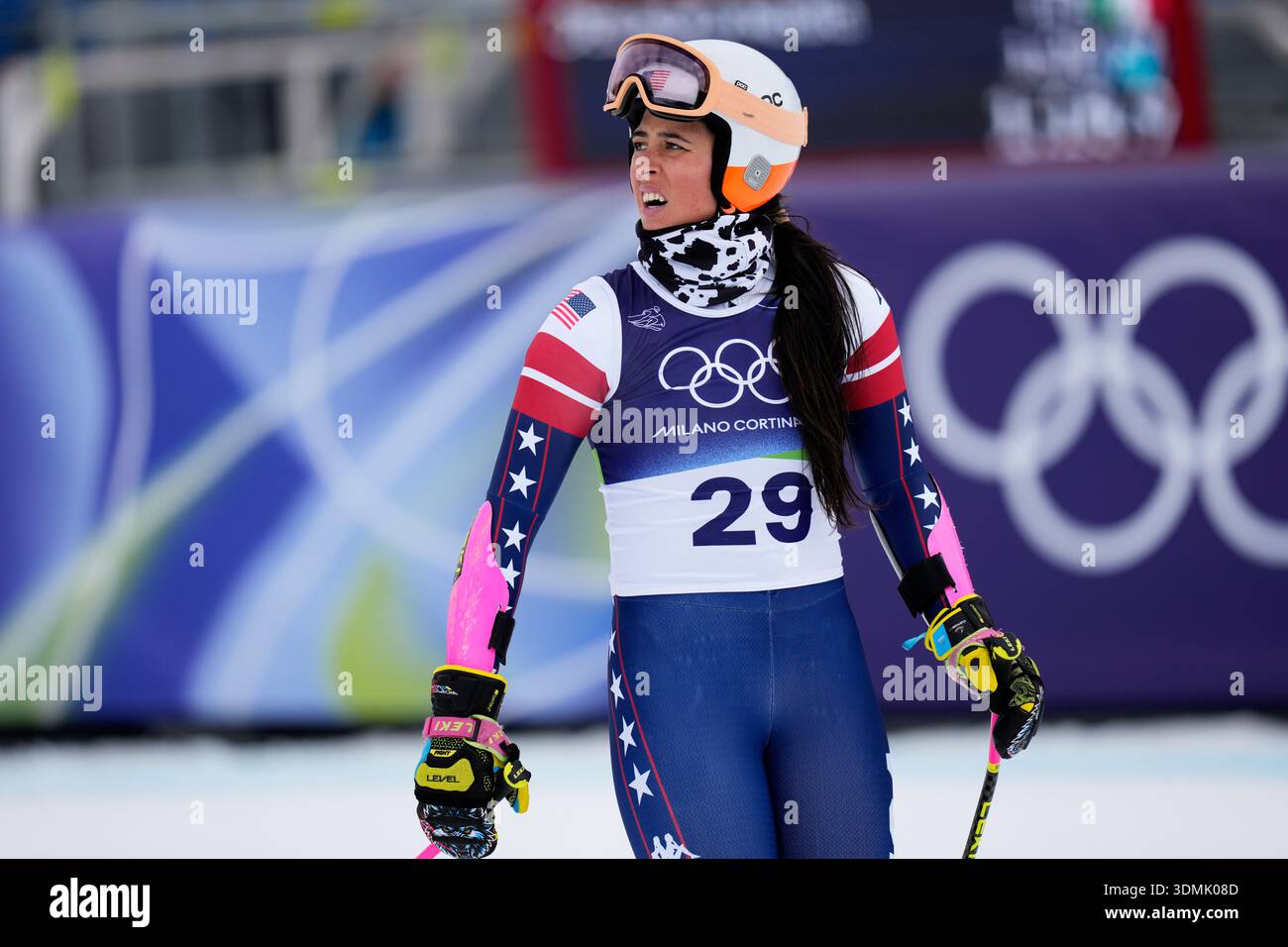 United States' Isabella Wright at the finish area during an alpine ski ...