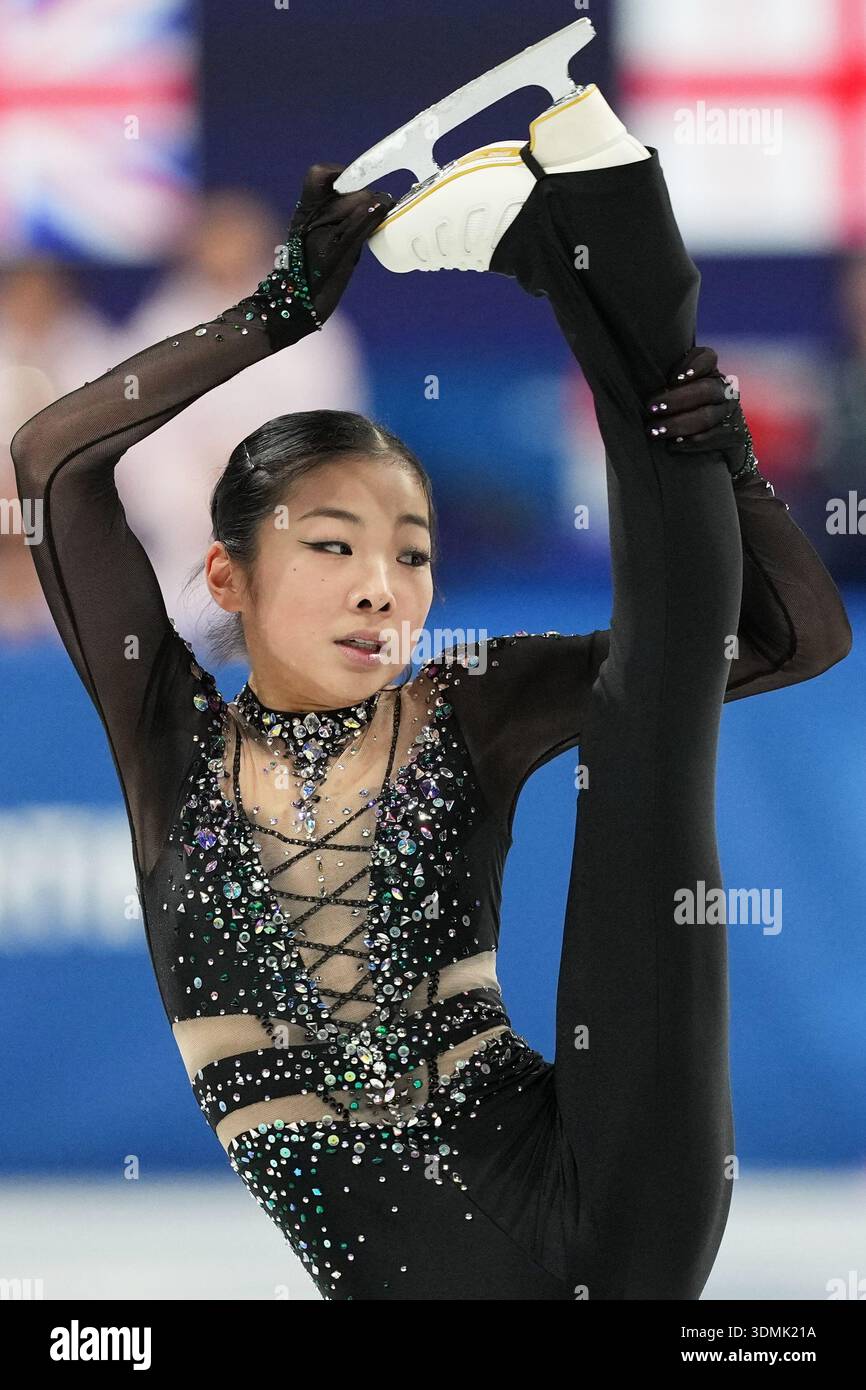 Zhang Ruiyang of China competes during the figure skating women's team ...