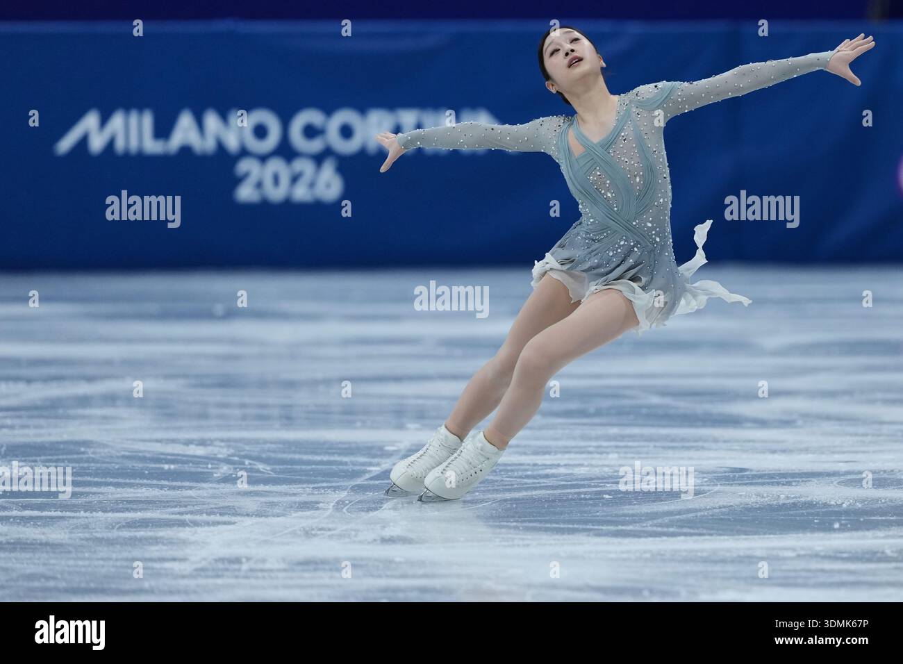 Shin Jia of Korea competes during the figure skating women's team event ...