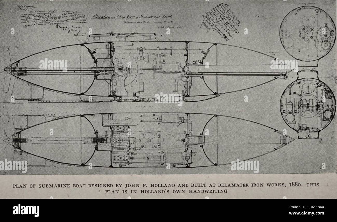 Plan of Submarine Boat Designed by John P. Holland, Early Submarine ...