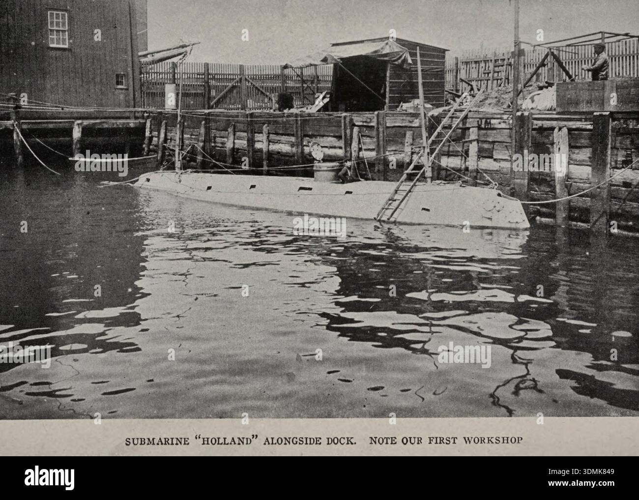 Submarine Holland Alongside Dock, Early U.S. Navy Submarine, Circa 1900 ...