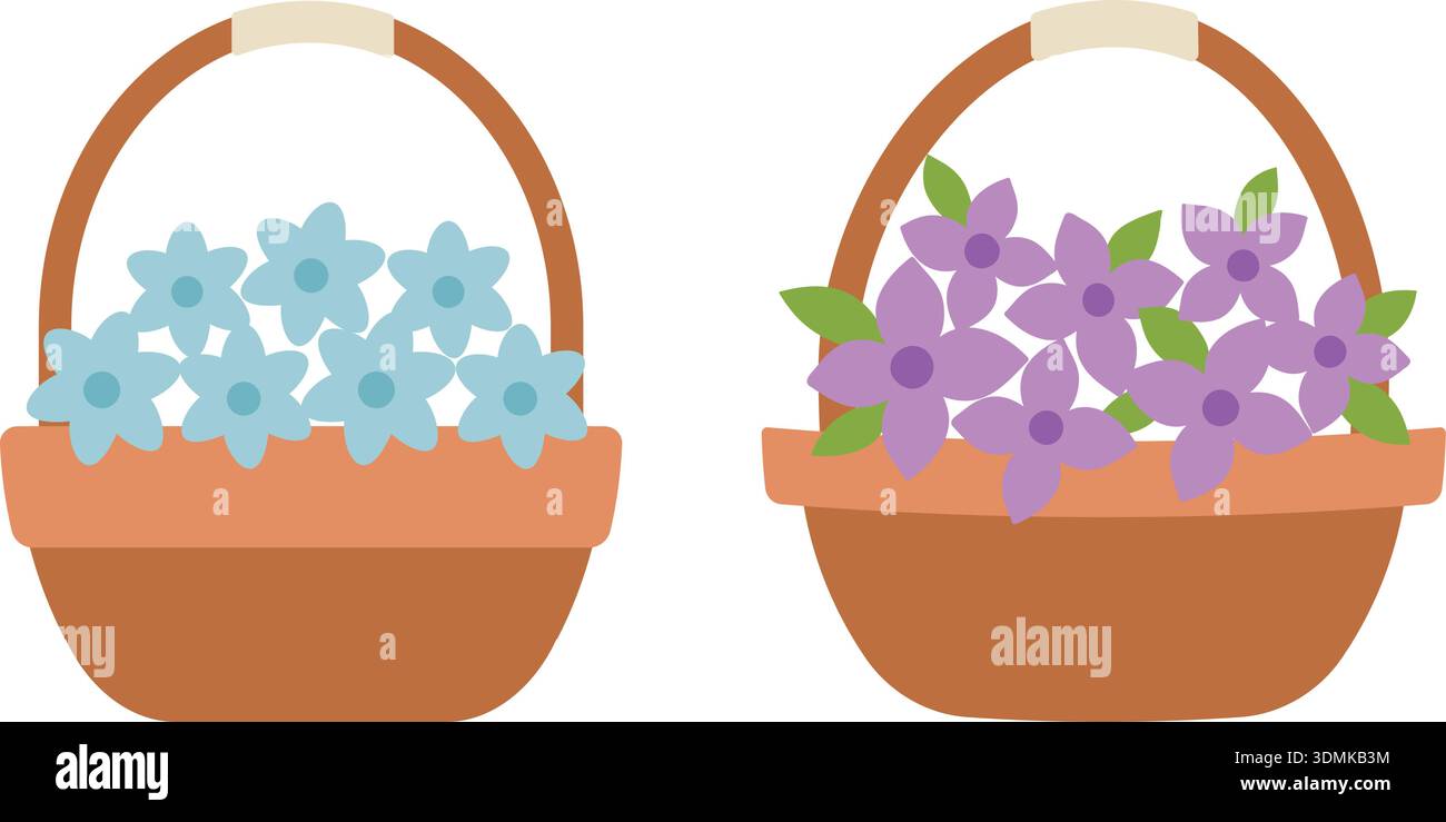Spring garden floral in baskets vector illustration set. Flowers with ...