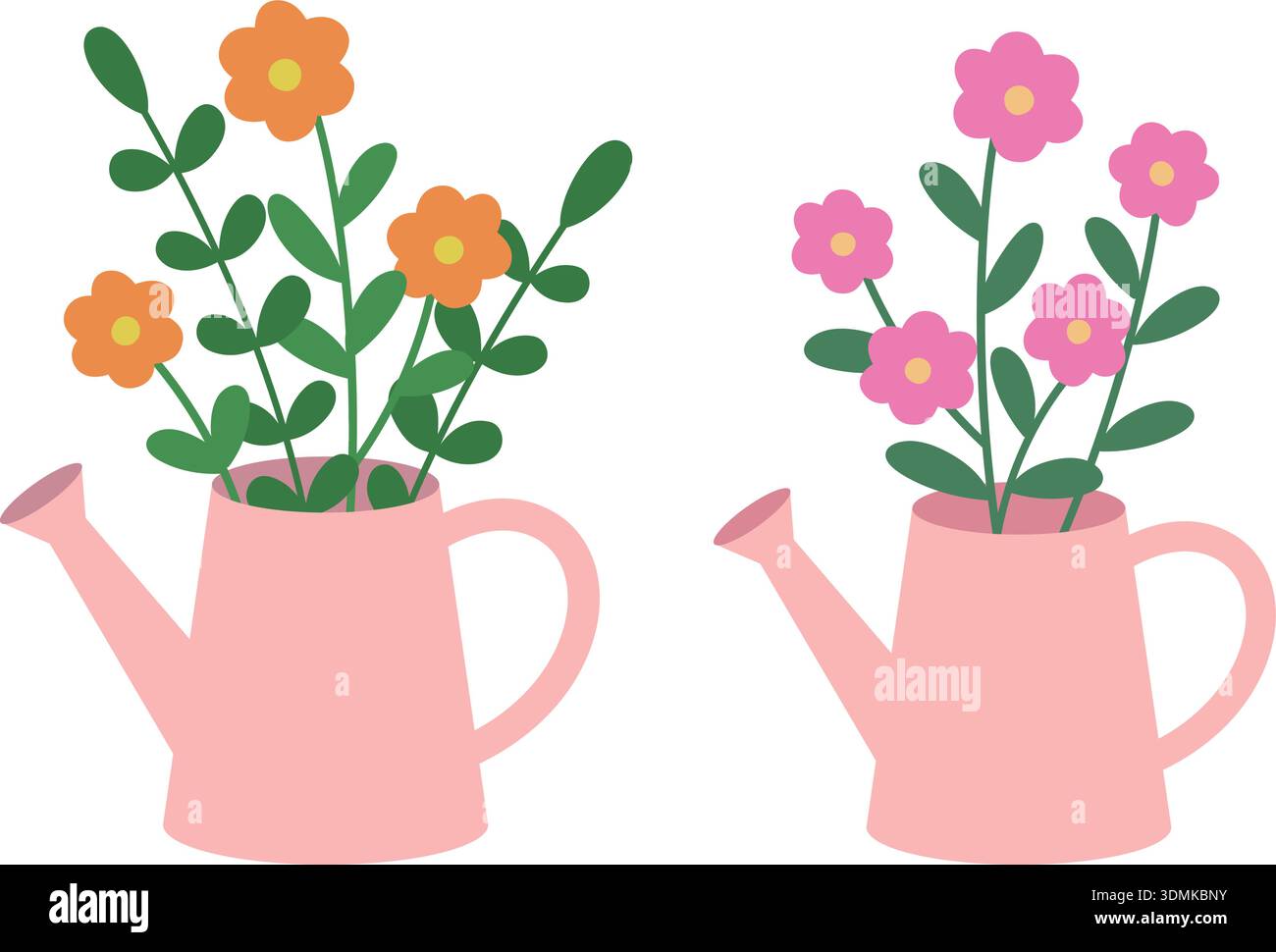 Cute Garden Watering Can with Flowers Flat Vector. Spring Flower ...