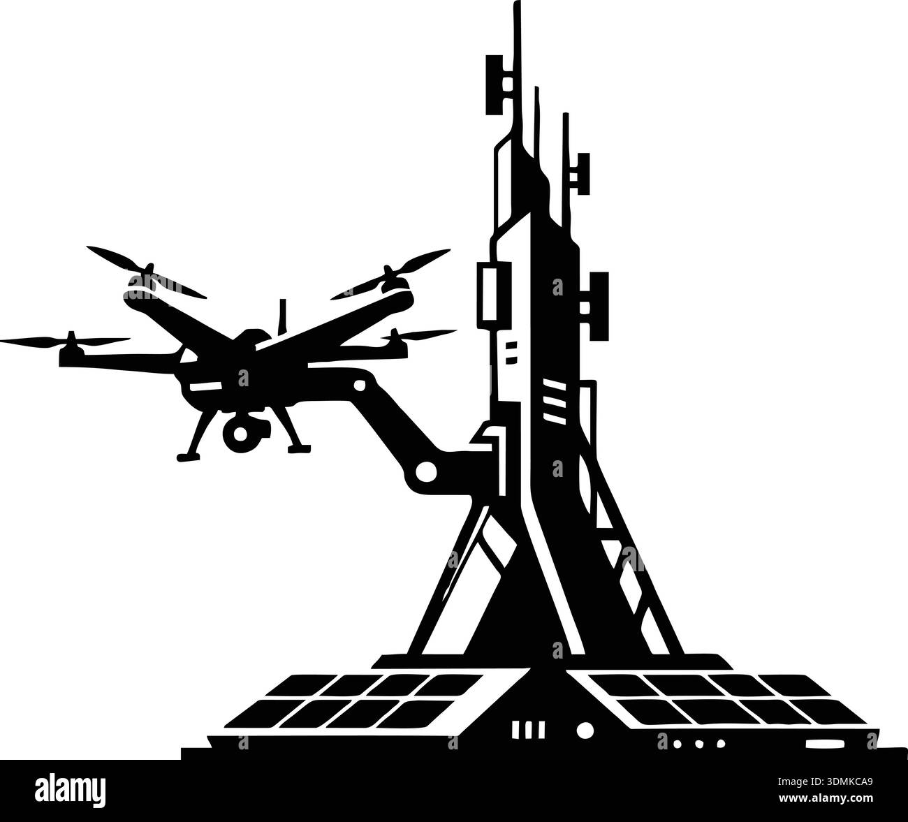 Smart Farming Drone and Tower Silhouette. Precision Agriculture ...