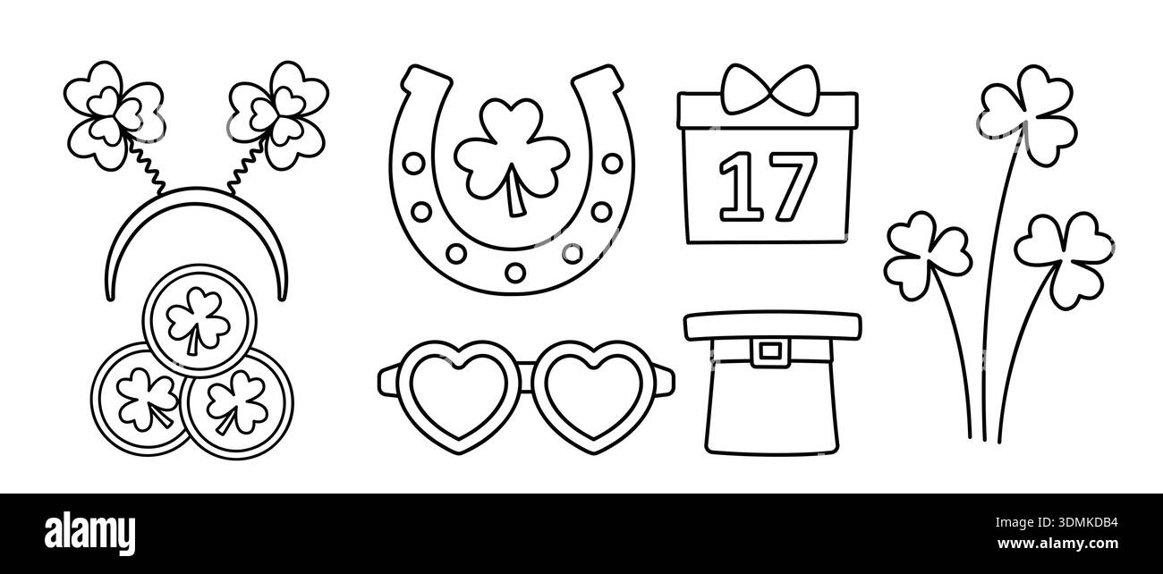 Set of St. Patrick's Day outline, coloring pages and templates Stock ...