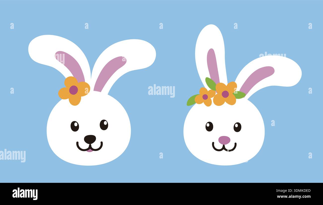 Cute spring Easter white bunny head flat illustration. Good for card ...
