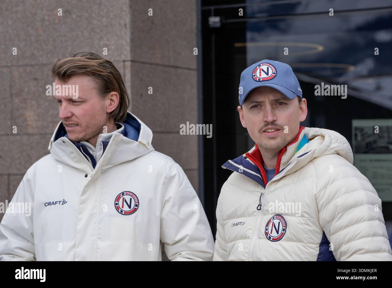 Predazzo, Italy 20260206. Jump coach Rune Velta, left, and Sigurd ...
