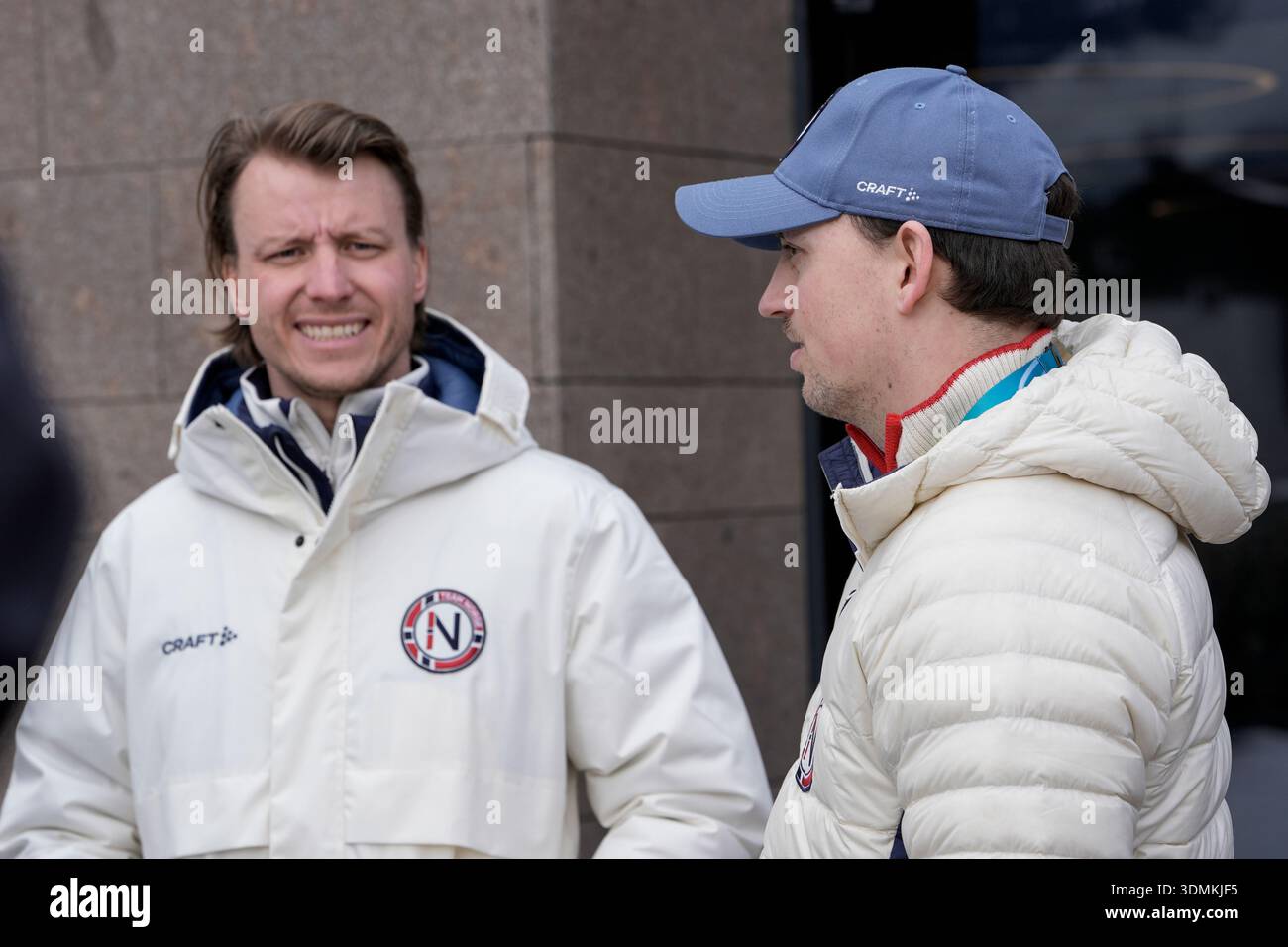 Predazzo, Italy 20260206. Jump coach Rune Velta, left, and Sigurd ...