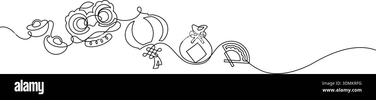 chinese new year icons continuous line drawing decorative ornamental ...