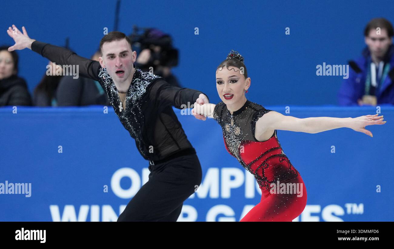 Anastasiia Metelkina and Luka Berulava of Georgia compete during the ...