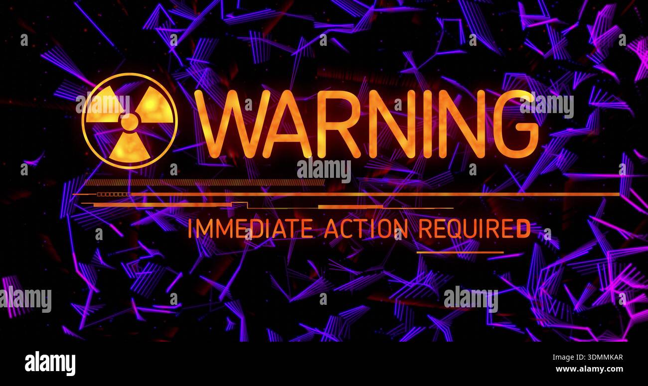 Displaying central WARNING alert on digital HUD with trefoil symbol and ...
