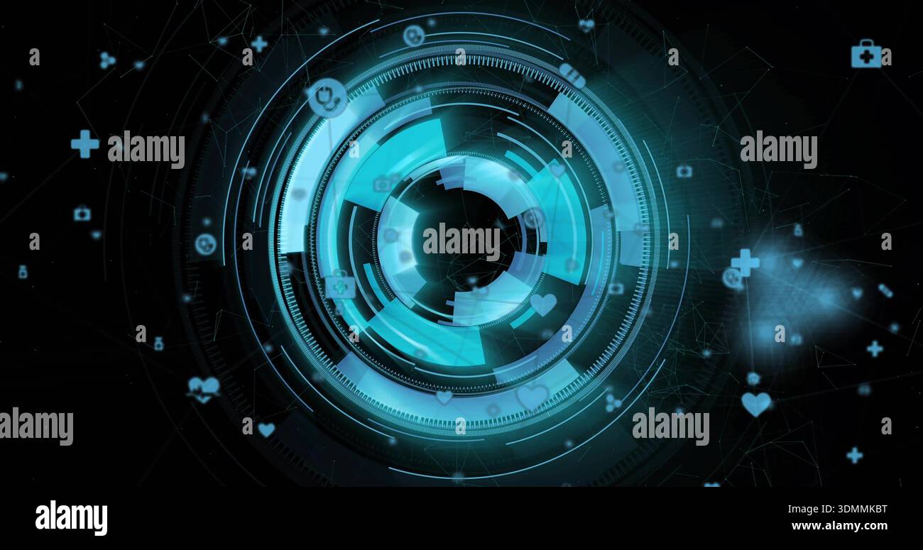 Rotating central circular interface scanning medical HUD, showing rings ...