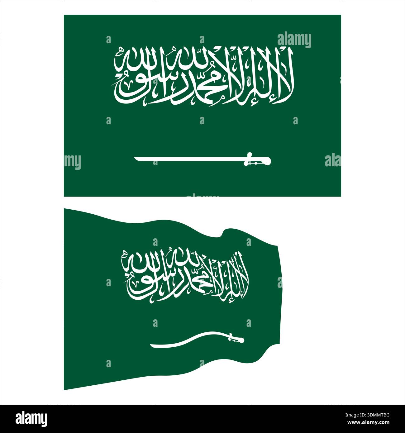 Saudi arabia flag displaying the shahada and sword in both flat and ...
