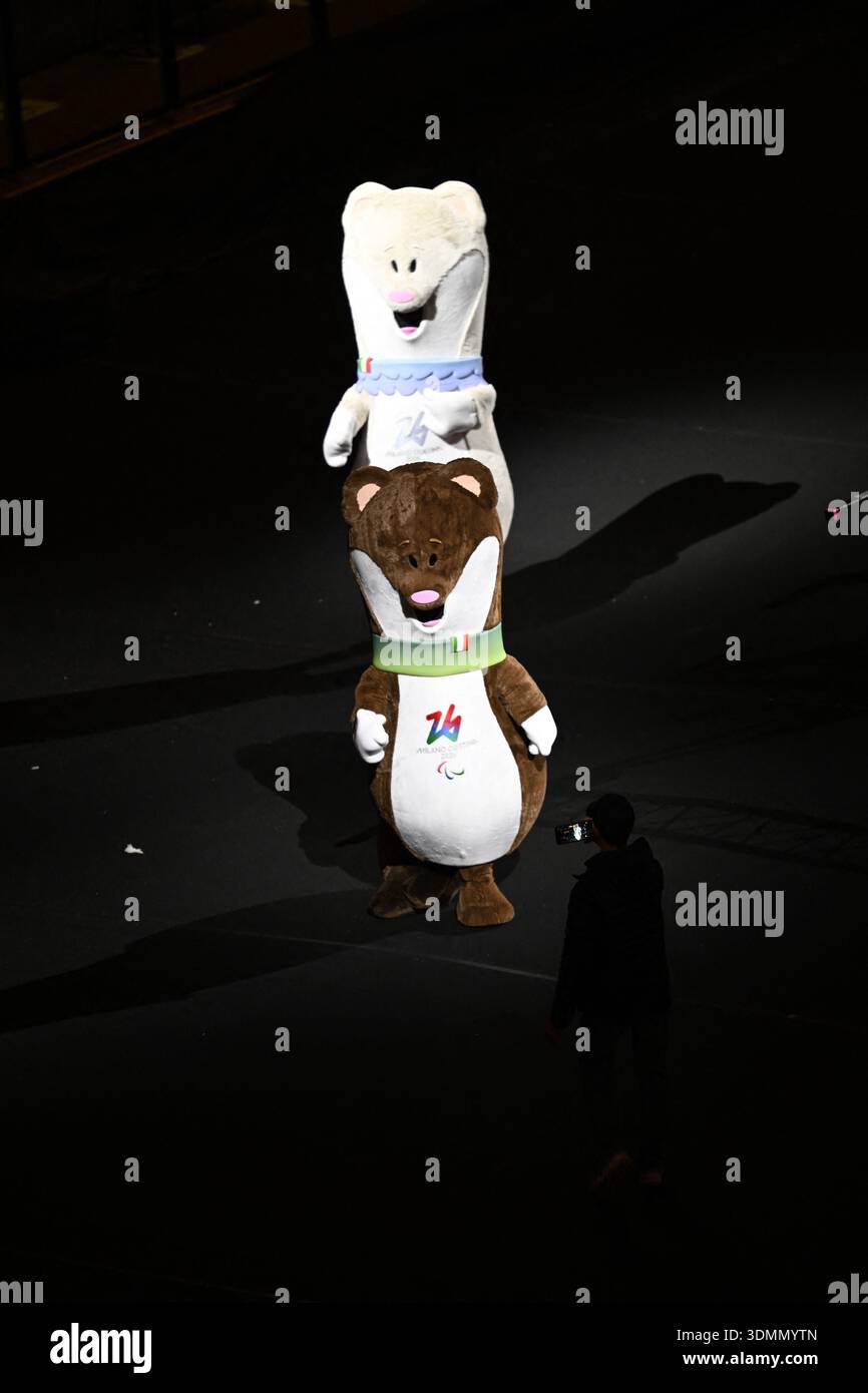 Mascot Tina (White) and Milo (Brown) during Milano Cortina 2026 Winter ...