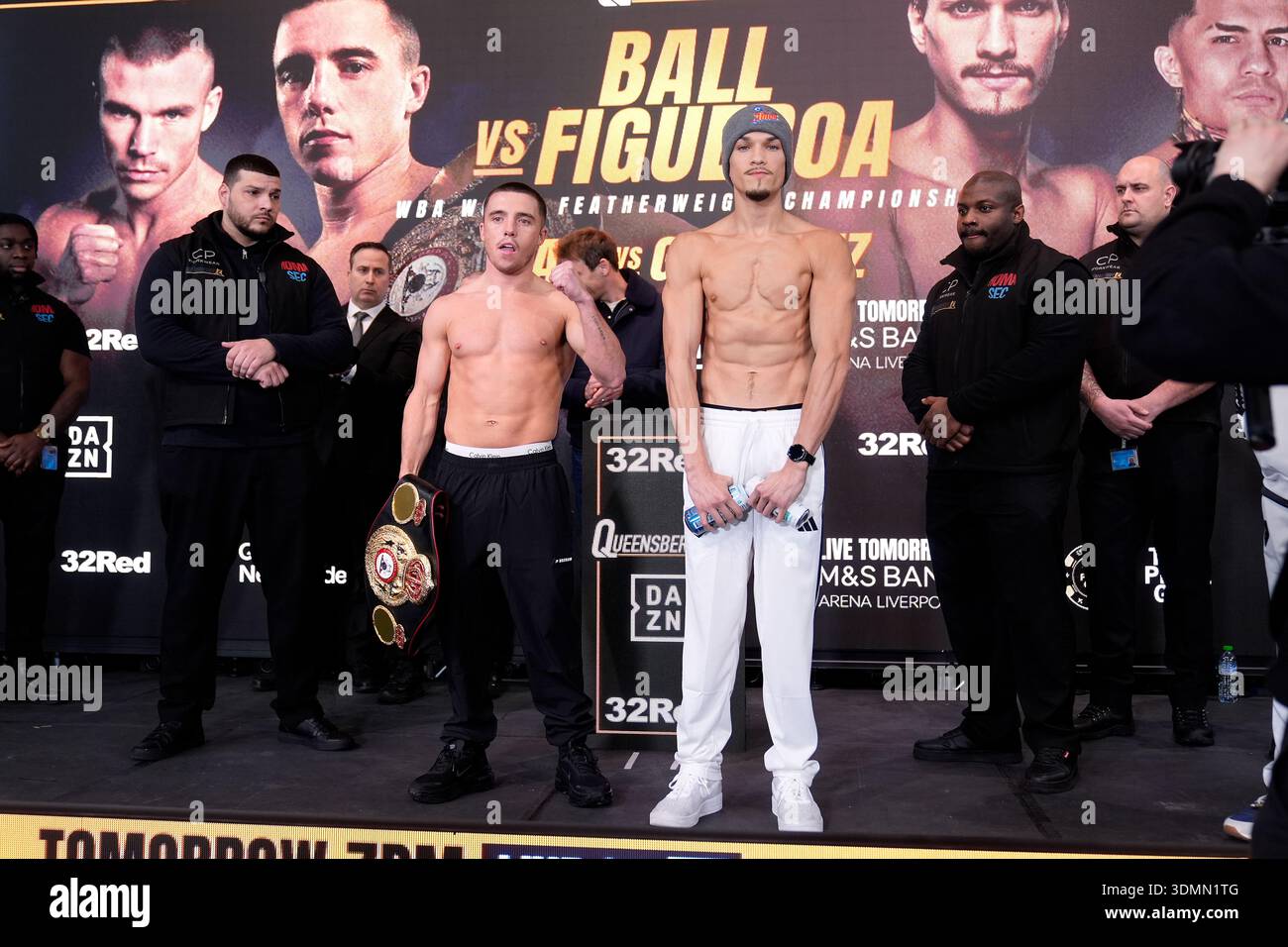 Nick Ball (centre left) and Brandon Figueroa pose for photos during a ...