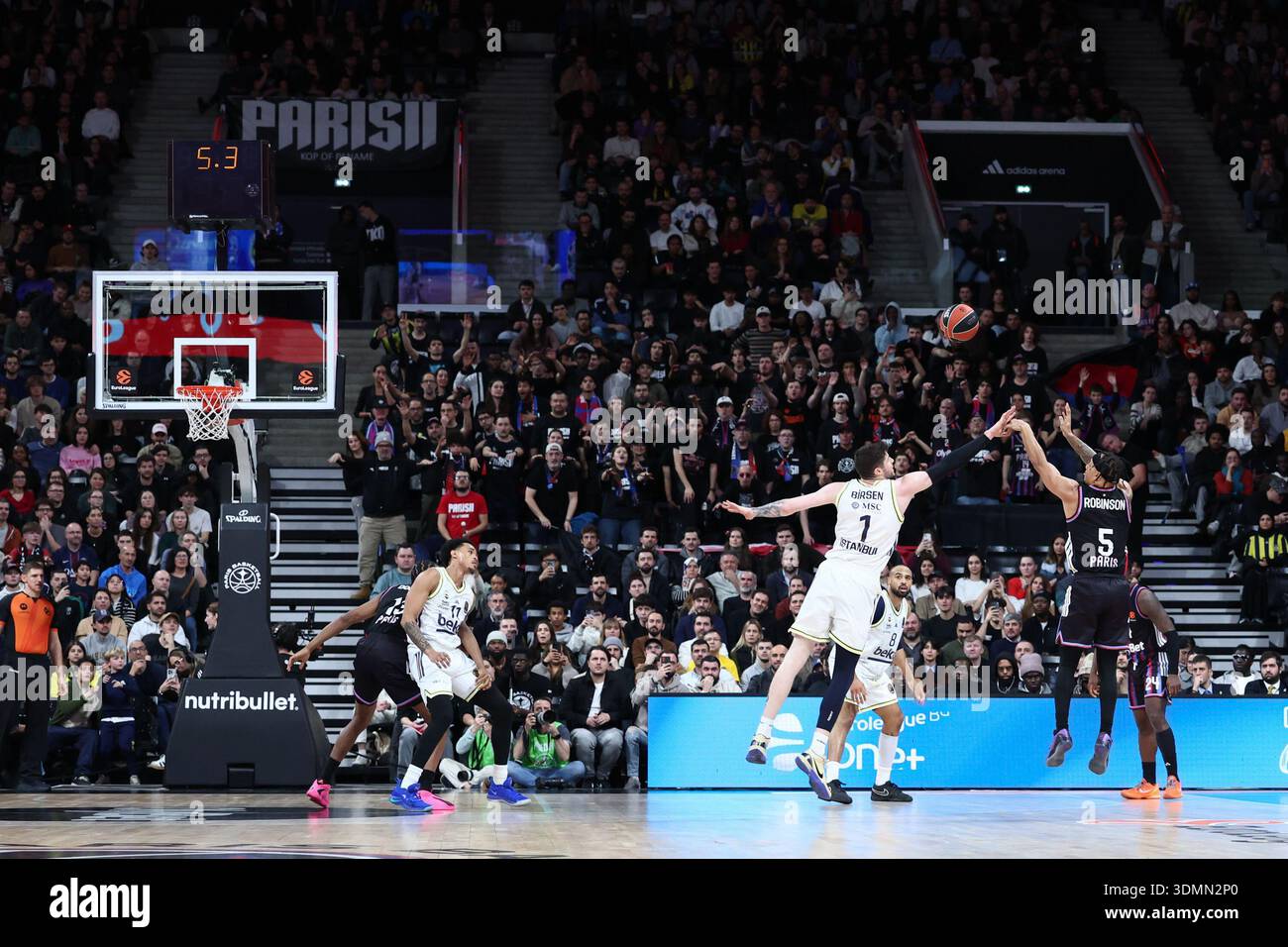 Guard Justin ROBINSON (#5 Paris Basket) during the Euroleague game ...