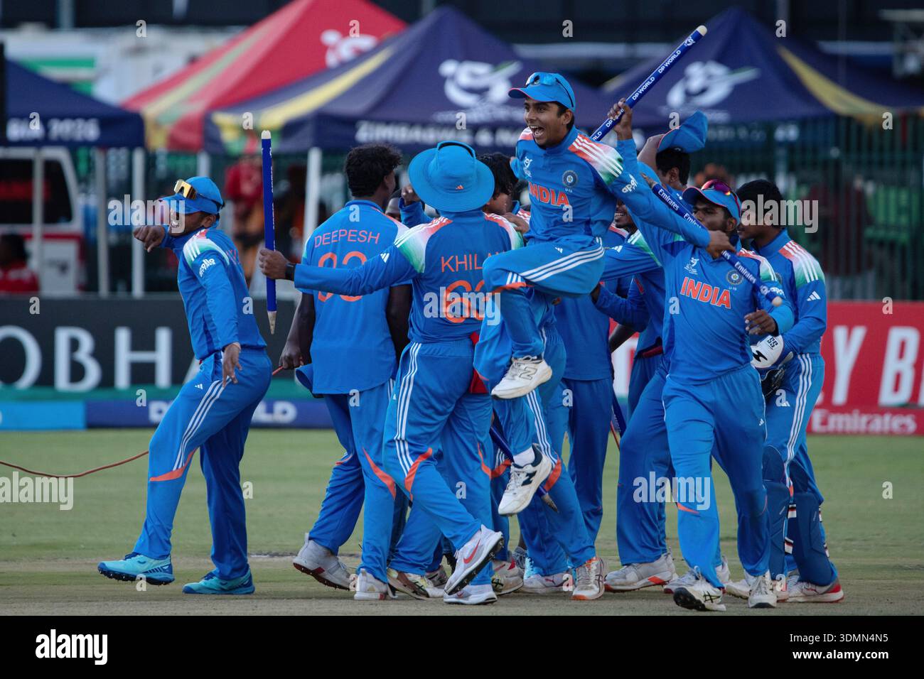 India's players celebrate winning the ICC Men's Under-19 World Cup ...